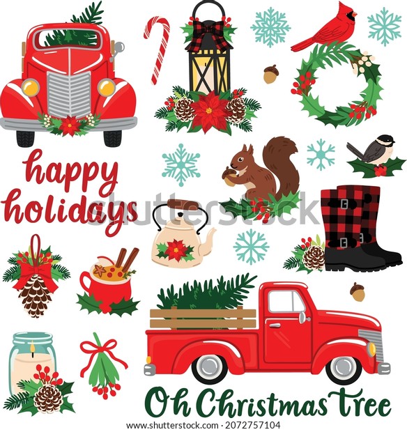 Christmas Farm House Vector Illustrations Set Stock Vector (Royalty ...