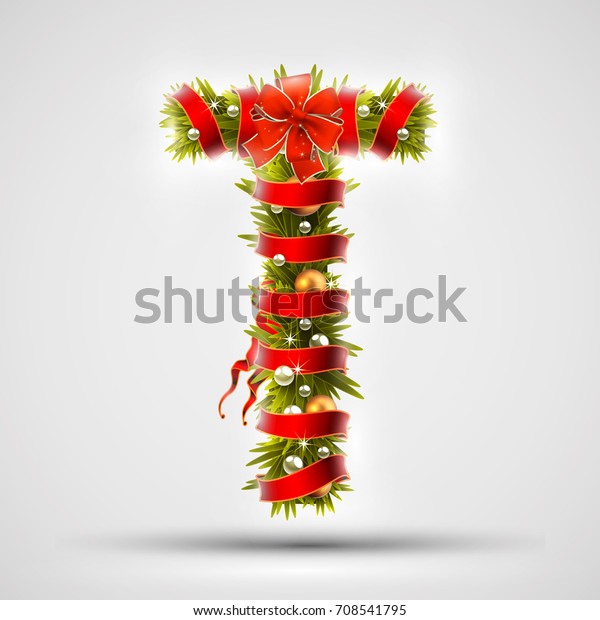 Christmas Font Letter T Christmas Tree Stock Vector (Royalty Free ...