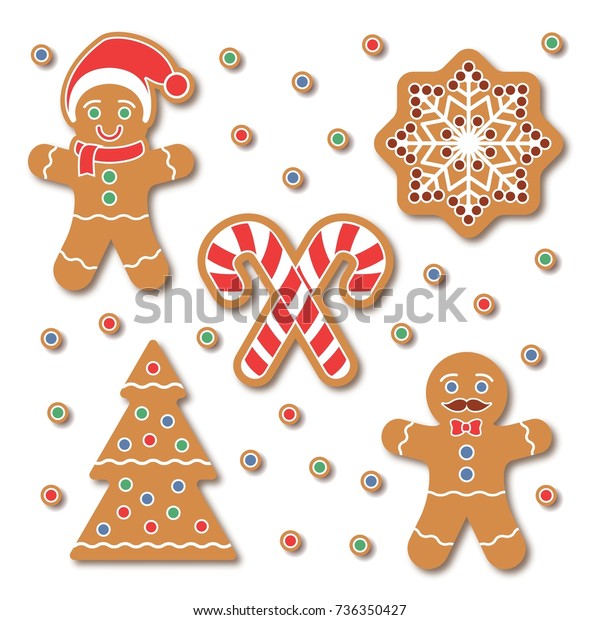 Christmas Gingerbread Cookie Sticker Set Traditional Stock Vector ...