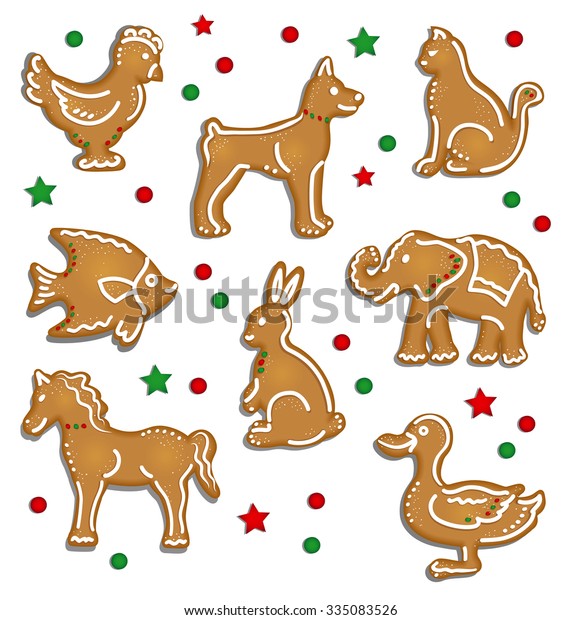 Christmas Gingerbread Cookies Animals Stock Vector (Royalty Free ...