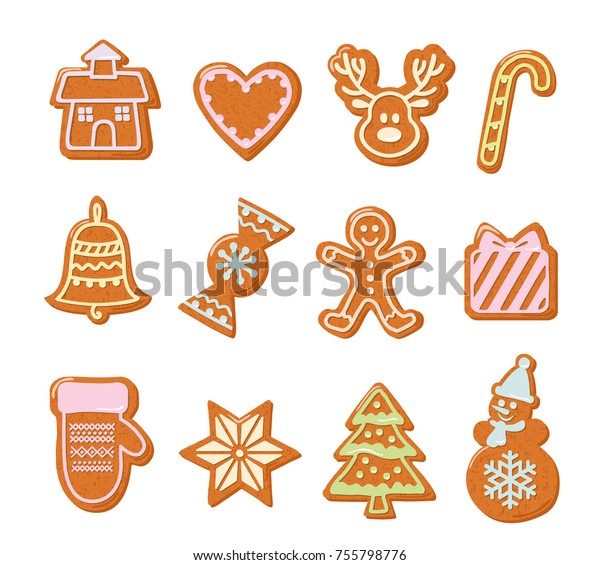Christmas Gingerbread Cookies Set Hand Drawn Stock Vector Royalty Free