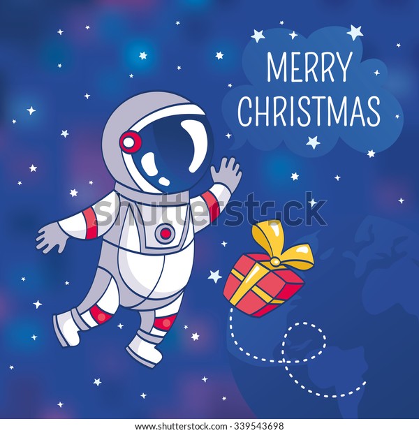 Christmas Greeting Card Astronaut Vector Illustration Stock Vector ...