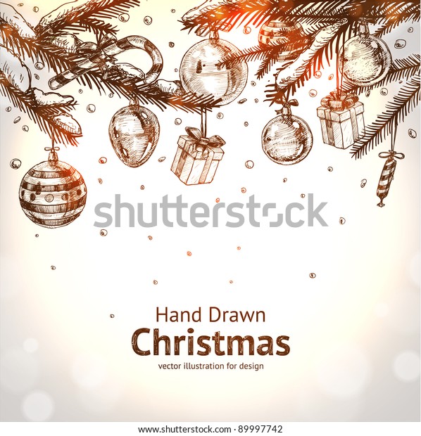 Christmas Hand Drawn Fur Tree Xmas Stock Vector (Royalty Free) 89997742 ...