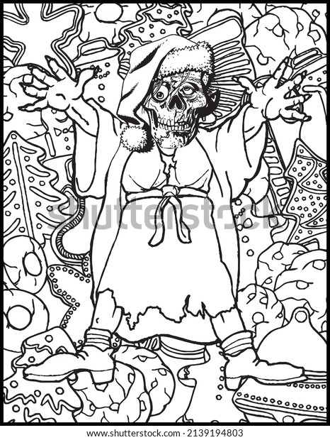 Christmas Horror Themed Coloring Page: เวกเตอร์สต็อก (ปลอดค่าลิขสิทธิ์ ...