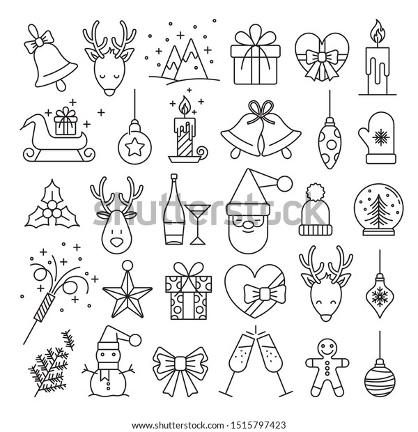 Christmas Icons Outlined Vector Illustrations Stock Vector (Royalty ...