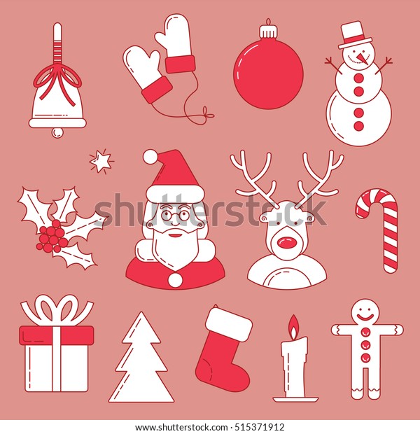 Christmas Line Design Set Santa Claus Stock Vector (Royalty Free ...