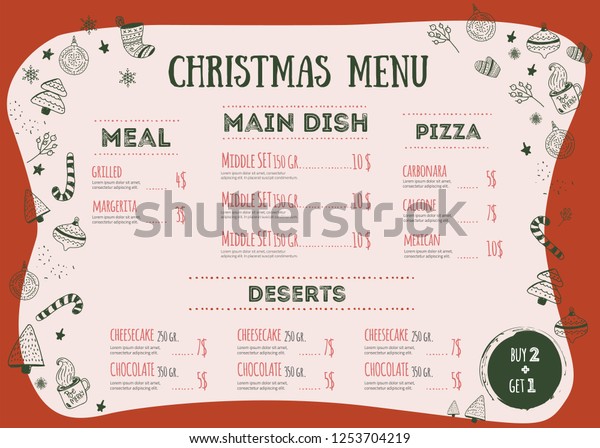 Christmas Menu Design Template Lettering Restaurant Stock Vector ...