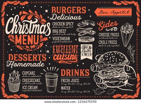 Christmas Menu Template Burger Restaurant Cafe Stock Vector (Royalty ...