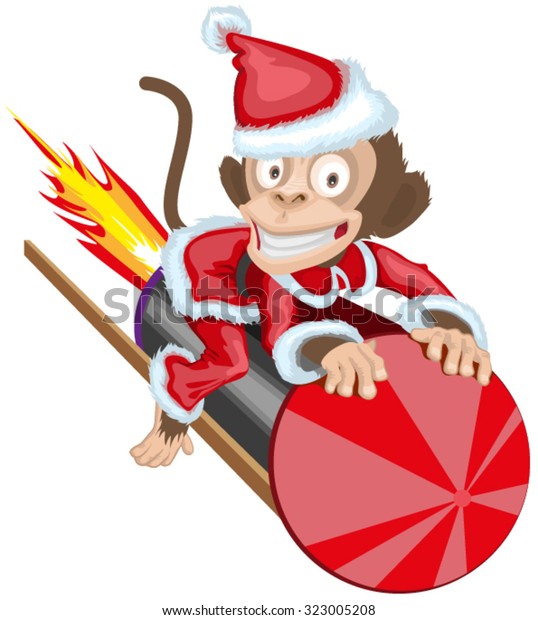Christmas Monkey Santa Flying On Firework Stock Vector (Royalty Free ...