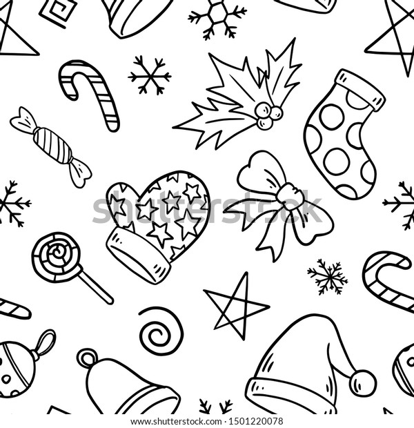 Christmas Motif Seamless Pattern Simple Doodle Stock Vector (Royalty ...