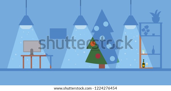 Christmas Office Background Workplace Decorated Xmas: vector de stock ...