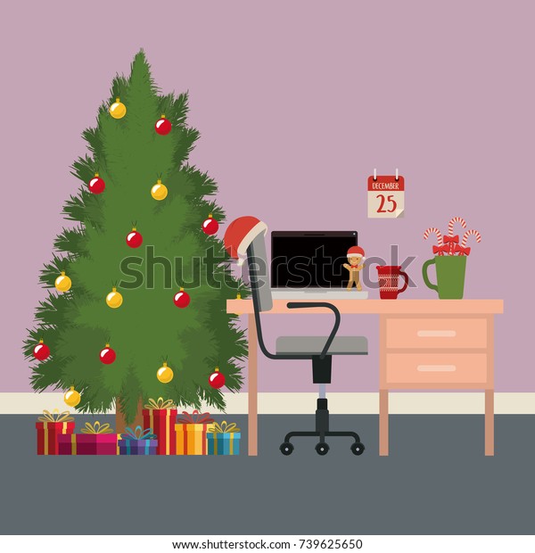 Christmas Office Workplace Scene Big Christmas Stock Vector (Royalty ...
