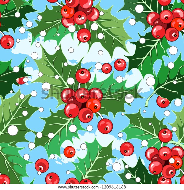Christmas Pattern Holly Background Seamless Texture Stock Vector ...