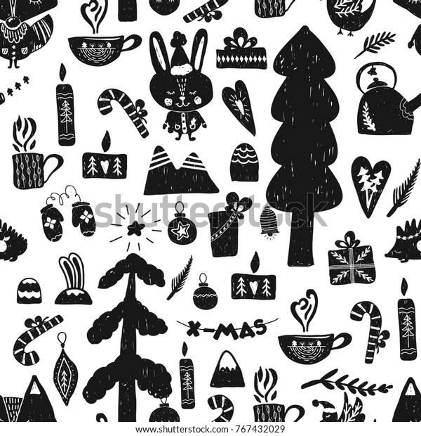 Christmas Pattern Christmas Tree Forest Animals Stock Vector (Royalty ...