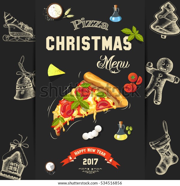 Christmas Pizza Menu Merry Christmas Happy Stock Vector (Royalty Free ...
