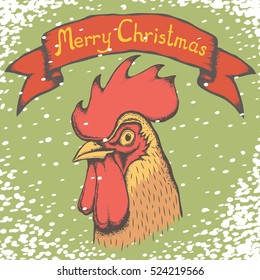 Christmas Rooster Vector Illustration Rooster Head Stock Vector ...