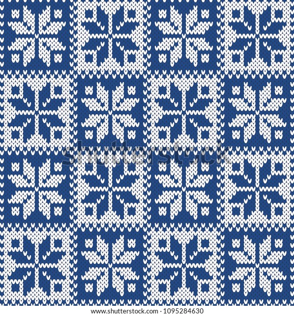 Christmas Seamless Knitted Pattern Snowflakes Stock Vector (Royalty ...