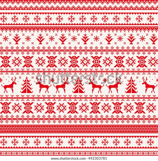 Christmas Seamless Pattern Deer Snowflake Tree Stock Vector (Royalty ...