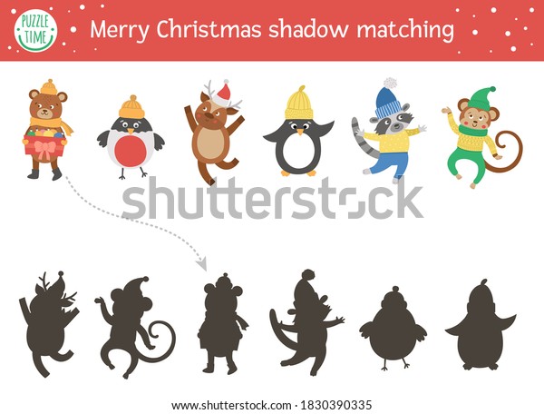 Christmas Shadow Matching Activity Children Winter Stock Vector ...