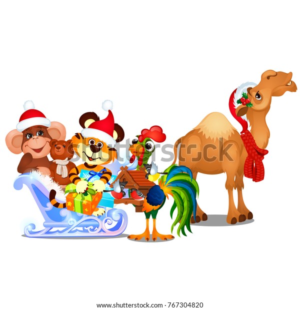 Christmas Sketch Animated Camel Red Cap Stock Vector (Royalty Free ...