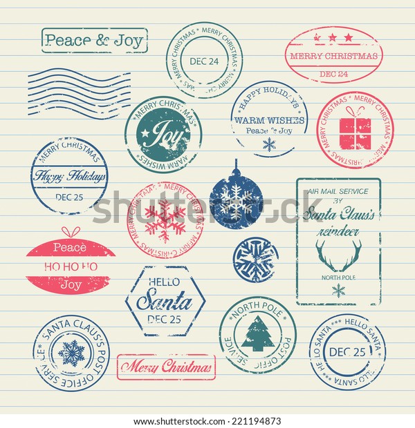 Conjunto de sellos de Navidad: vector de stock (libre de regalías ...