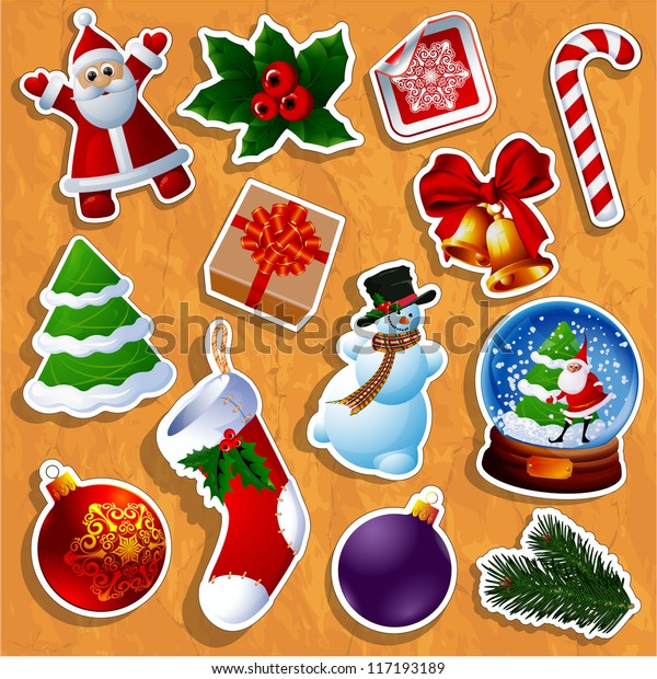Christmas Sticker Icons Vector Stock Vector (Royalty Free) 117193189 ...