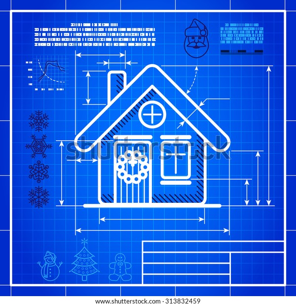 Christmas Symbol Stylized Blueprint Technical Drawing Stock Vector ...