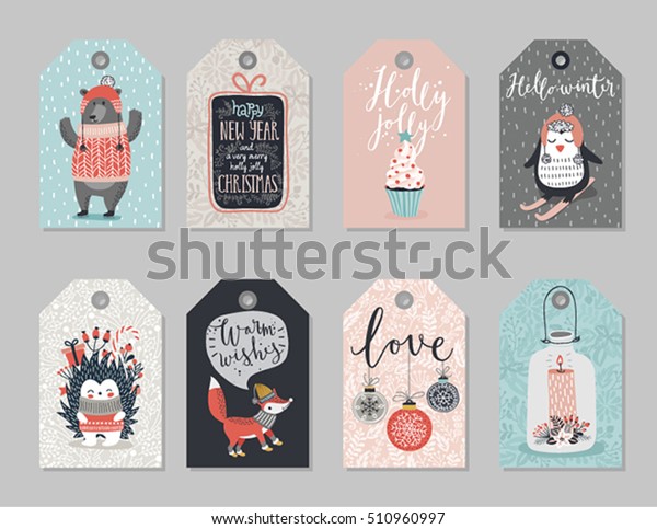 Christmas Tags Set Hand Drawn Style Stock Vector (Royalty Free ...