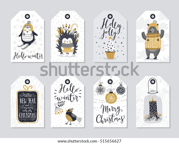 Christmas Tags Set Hand Drawn Style Stock Vector (Royalty Free ...