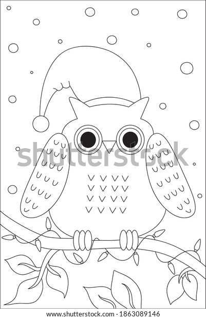 Christmas Theme Coloring Page Cute Owl Stock Vector (Royalty Free ...