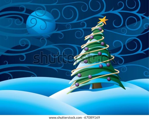 Christmas Tree Being Blown Wind Night Stock Vector (Royalty Free) 67089169