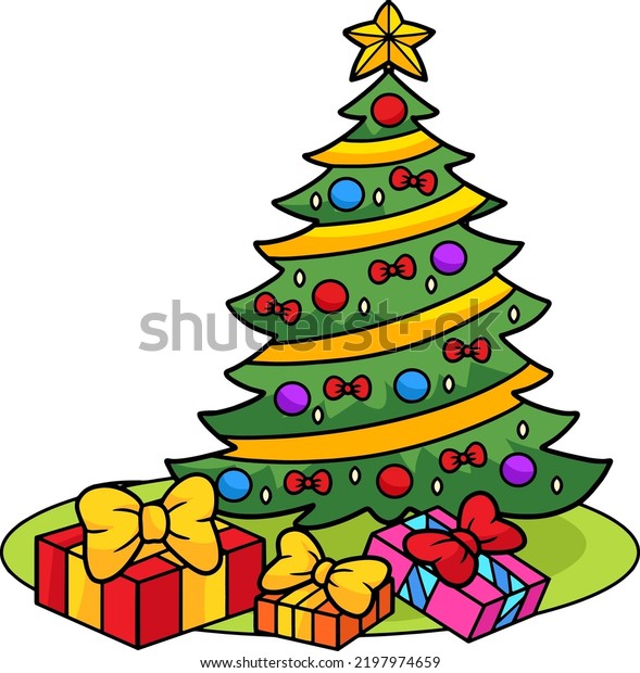 Christmas Tree Gifts Cartoon Colored Clipart Stock Vector (Royalty Free ...
