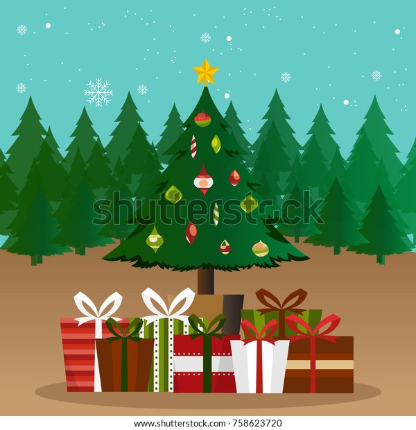 Christmas Tree Gifts Cartoon Vector Illustration Stock Vector (Royalty ...