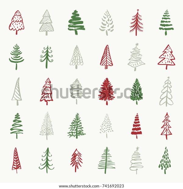 Christmas Trees Hand Drawn Brush Painted Stock Vector (Royalty Free ...