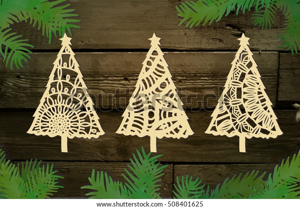 Christmas Trees Laser Cutting Card Stock Vector (Royalty Free) 508401625