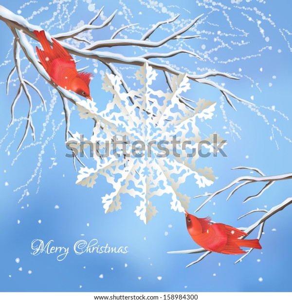 Christmas Vector Background Red Birds Waxwings Stock Vector (Royalty ...