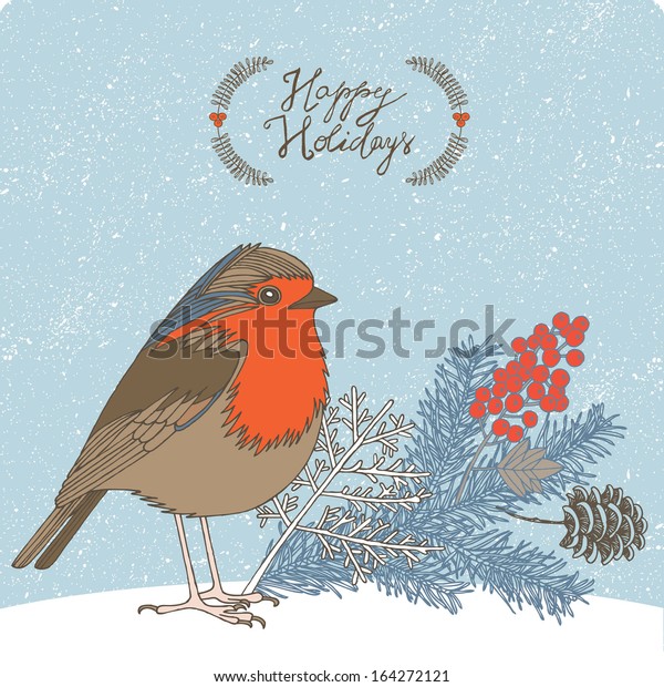 Christmas Vector Illustration Robin Bird Berries Stock Vector (Royalty ...