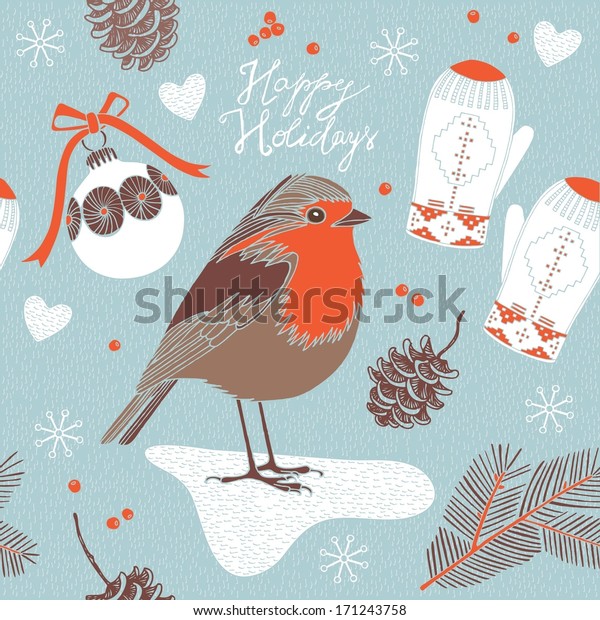 Christmas Vector Illustration Robin Bird Stock Vector (Royalty Free ...