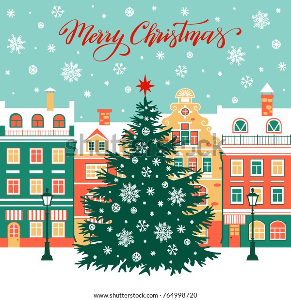 Christmas Vector Illustration Town Christmas Tree Stock Vector (Royalty ...