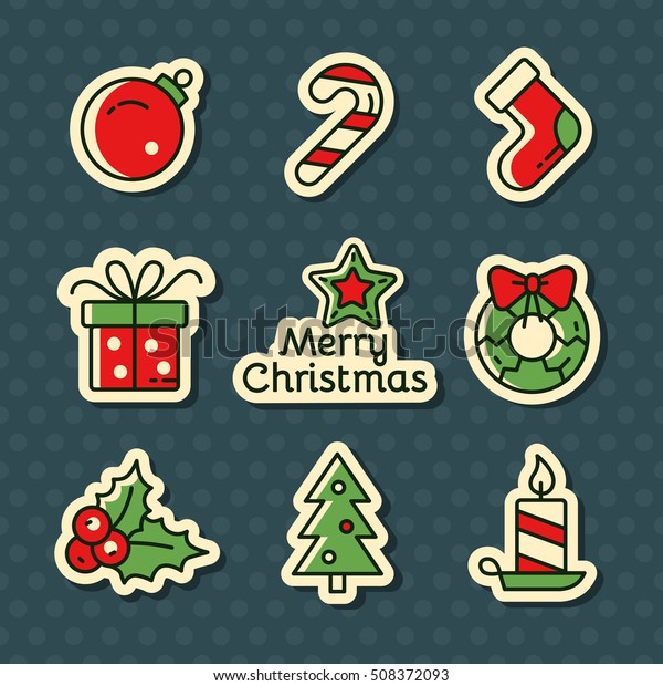 Christmas Vector Stickers Set Outline Cristmas Stock Vector (Royalty ...