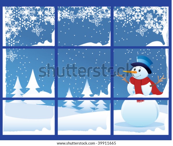 Christmas Window Snowman Stock Vector (Royalty Free) 39911665