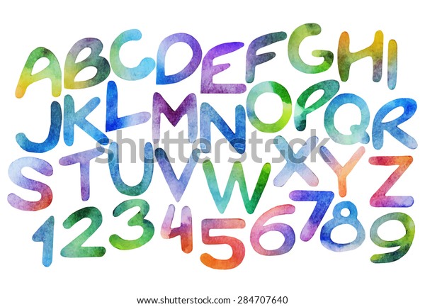 Chromatic Watercolor Letters Numerals Vector Alphabet: เวกเตอร์สต็อก ...