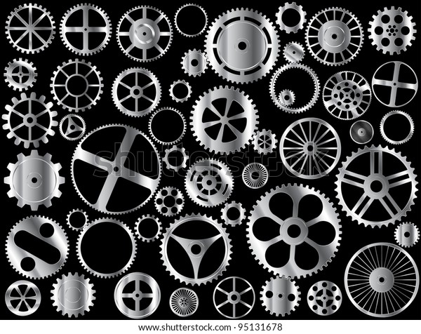 Chrome Gears Wheels Vector On Black Stock Vector (Royalty Free ...
