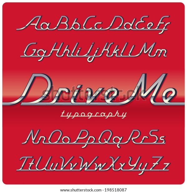 Chrome Vintage Font On Red Car Stock Vector (Royalty Free) 198518087