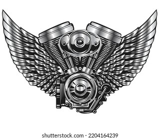 Chrome Vintage Motorcycle Engine Logo Angel Stock Vector (Royalty Free ...