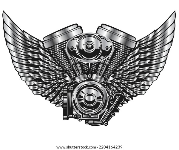 Chrome Vintage Motorcycle Engine Logo Angel Stock Vector (Royalty Free ...