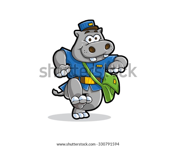 Chubby Fat Postman Hippo Mascot Cartoon Stock Vector (Royalty Free ...