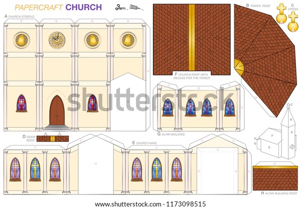 Church building paper craft model. Cut-out sheet for making a detailed ...