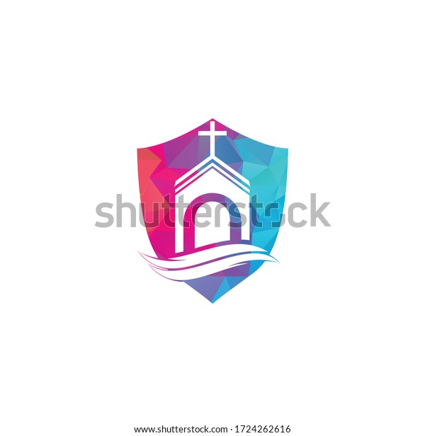 Church Building Shield Shape Concept Logo Stock Vector (Royalty Free ...