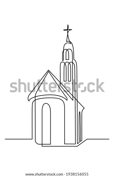 Church Continuous Line Art Drawing Style Stock Vector (Royalty Free ...